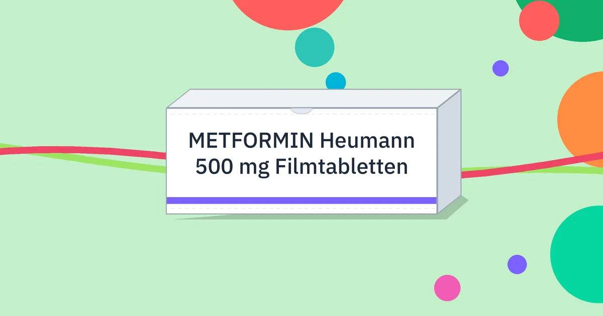 Symbolbild: Packung mit der Aufschrift METFORMIN Heumann 500 mg Filmtabletten (PZN 18400817) – Verfügbarkeit und Bezug in Apotheken in Frankfurt am Main