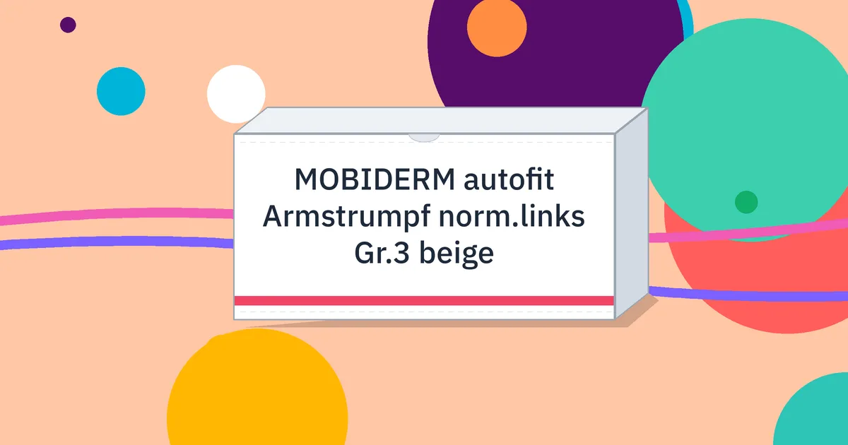 Symbolbild: Packung mit der Aufschrift MOBIDERM autofit Armstrumpf norm.links Gr.3 beige (PZN 13969694) – Verfügbarkeit und Bezug in Apotheken in Frankfurt am Main