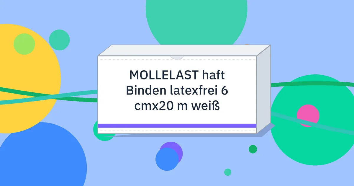 Symbolbild: Packung mit der Aufschrift MOLLELAST haft Binden latexfrei 6 cmx20 m weiß (PZN 15430605) – Verfügbarkeit und Bezug in Apotheken in Frankfurt am Main