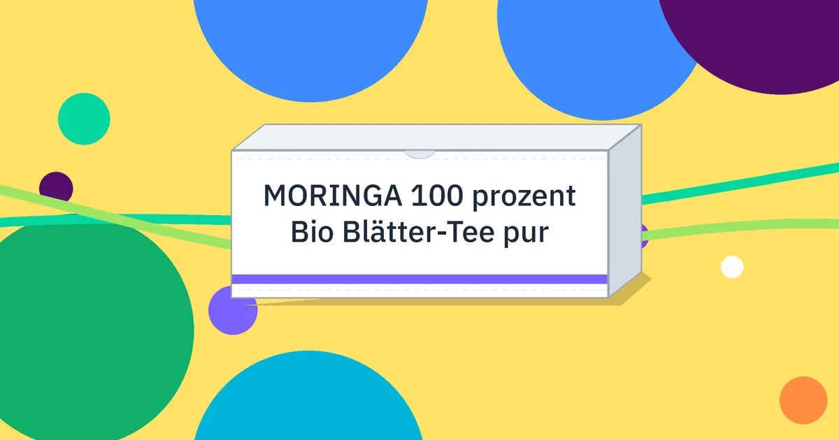 Symbolbild: Packung mit der Aufschrift MORINGA 100 prozent Bio Blätter-Tee pur (PZN 12440690) – Verfügbarkeit und Bezug in Apotheken in Frankfurt am Main