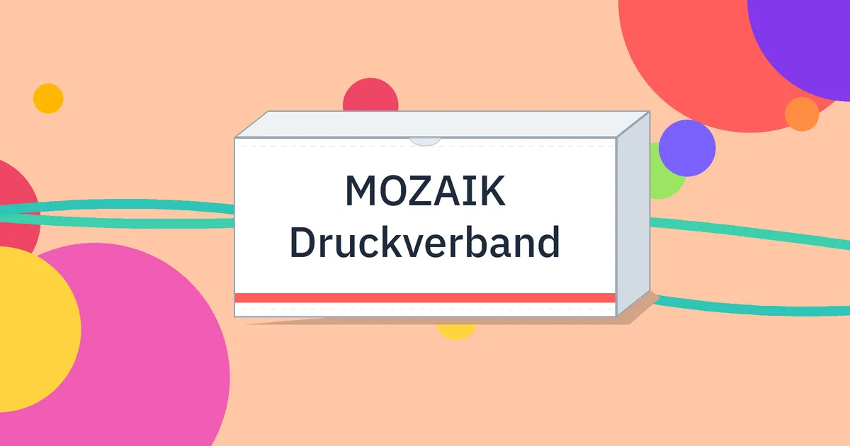 Symbolbild: Packung mit der Aufschrift MOZAIK Druckverband (PZN 20811189) – Verfügbarkeit und Bezug in Apotheken in Frankfurt am Main
