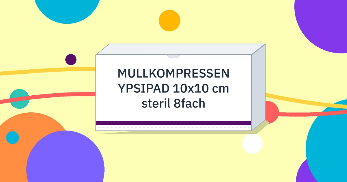 Symbolbild: Packung mit der Aufschrift MULLKOMPRESSEN YPSIPAD 10x10 cm steril 8fach (PZN 03214931) – Verfügbarkeit und Bezug in Apotheken in Frankfurt am Main
