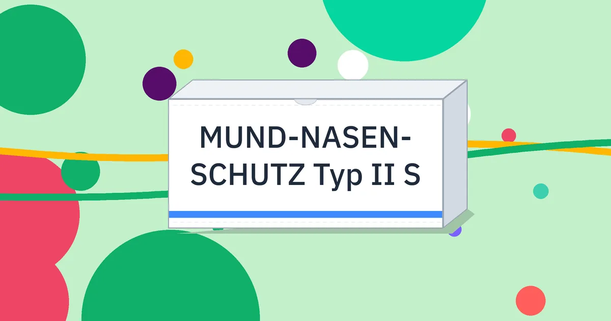 Symbolbild: Packung mit der Aufschrift MUND-NASEN-SCHUTZ Typ II S (PZN 16935885) – Verfügbarkeit und Bezug in Apotheken in Frankfurt am Main