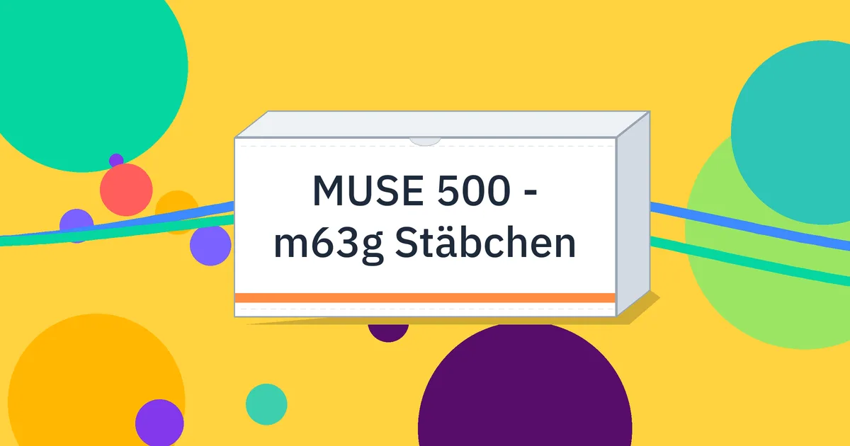 Symbolbild: Packung mit der Aufschrift MUSE 500 -m63g Stäbchen (PZN 02752885) – Verfügbarkeit und Bezug in Apotheken in Frankfurt am Main
