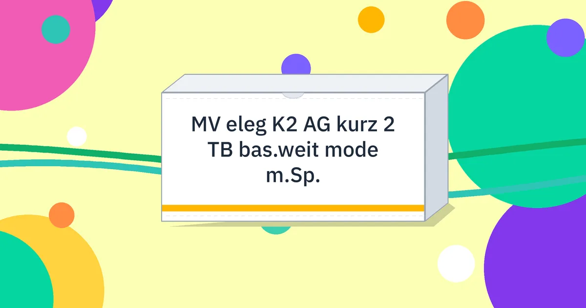 Symbolbild: Packung mit der Aufschrift MV eleg K2 AG kurz 2 TB bas.weit mode m.Sp. (PZN 09862944) – Verfügbarkeit und Bezug in Apotheken in Frankfurt am Main