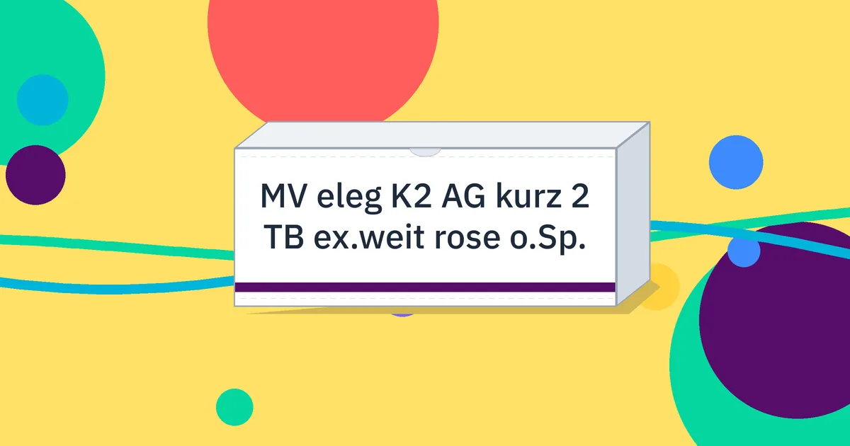 Symbolbild: Packung mit der Aufschrift MV eleg K2 AG kurz 2 TB ex.weit rose o.Sp. (PZN 14697602) – Verfügbarkeit und Bezug in Apotheken in Frankfurt am Main
