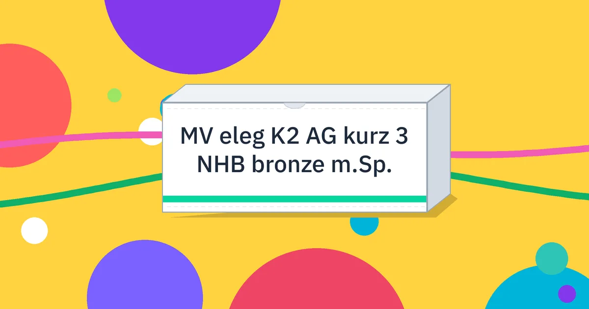 Symbolbild: Packung mit der Aufschrift MV eleg K2 AG kurz 3 NHB bronze m.Sp. (PZN 15716520) – Verfügbarkeit und Bezug in Apotheken in Frankfurt am Main