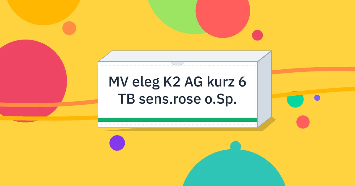 Symbolbild: Packung mit der Aufschrift MV eleg K2 AG kurz 6 TB sens.rose o.Sp. (PZN 14697157) – Verfügbarkeit und Bezug in Apotheken in Frankfurt am Main