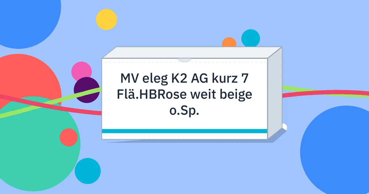 Symbolbild: Packung mit der Aufschrift MV eleg K2 AG kurz 7 Flä.HBRose weit beige o.Sp. (PZN 15706496) – Verfügbarkeit und Bezug in Apotheken in Frankfurt am Main