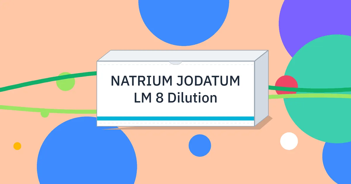 Symbolbild: Packung mit der Aufschrift NATRIUM JODATUM LM 8 Dilution (PZN 12964306) – Verfügbarkeit und Bezug in Apotheken in Frankfurt am Main