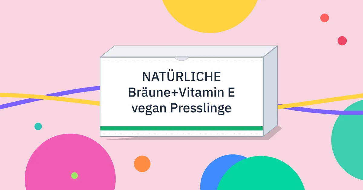 Symbolbild: Packung mit der Aufschrift NATÜRLICHE Bräune+Vitamin E vegan Presslinge (PZN 15248007) – Verfügbarkeit und Bezug in Apotheken in Frankfurt am Main