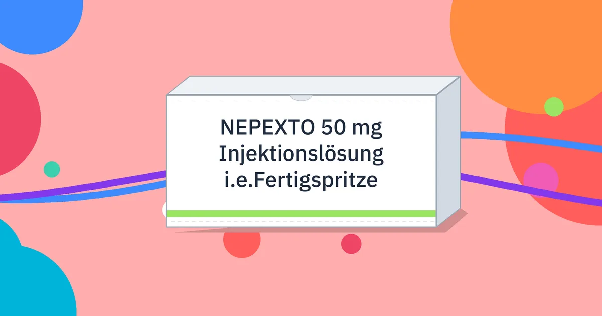 Symbolbild: Packung mit der Aufschrift NEPEXTO 50 mg Injektionslösung i.e.Fertigspritze (PZN 16907794) – Verfügbarkeit und Bezug in Apotheken in Frankfurt am Main