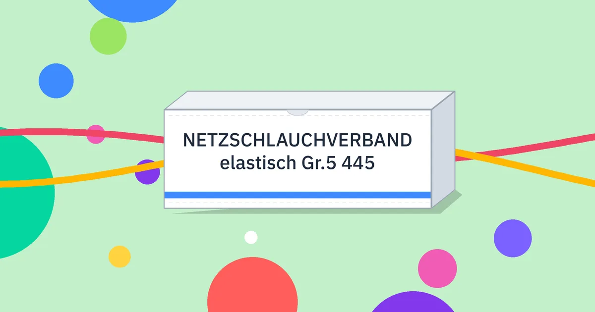 Symbolbild: Packung mit der Aufschrift NETZSCHLAUCHVERBAND elastisch Gr.5 445 (PZN 02092615) – Verfügbarkeit und Bezug in Apotheken in Frankfurt am Main