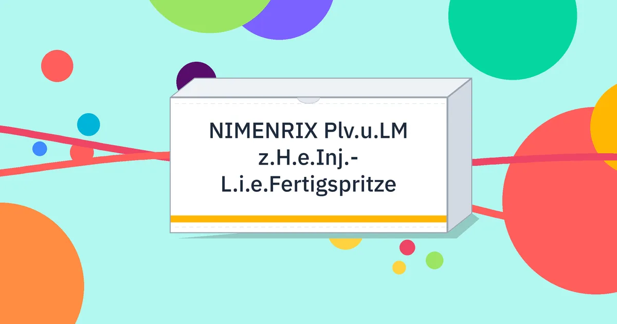 Symbolbild: Packung mit der Aufschrift NIMENRIX Plv.u.LM z.H.e.Inj.-L.i.e.Fertigspritze (PZN 18714243) – Verfügbarkeit und Bezug in Apotheken in Frankfurt am Main