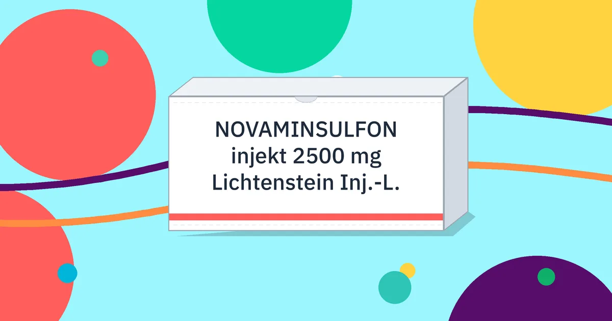 Symbolbild: Packung mit der Aufschrift NOVAMINSULFON injekt 2500 mg Lichtenstein Inj.-L. (PZN 08871591) – Verfügbarkeit und Bezug in Apotheken in Frankfurt am Main