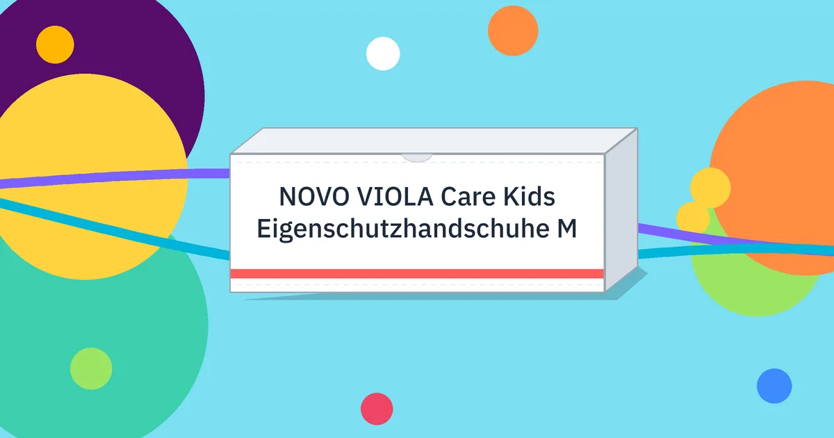 Symbolbild: Packung mit der Aufschrift NOVO VIOLA Care Kids Eigenschutzhandschuhe M (PZN 19536329) – Verfügbarkeit und Bezug in Apotheken in Frankfurt am Main