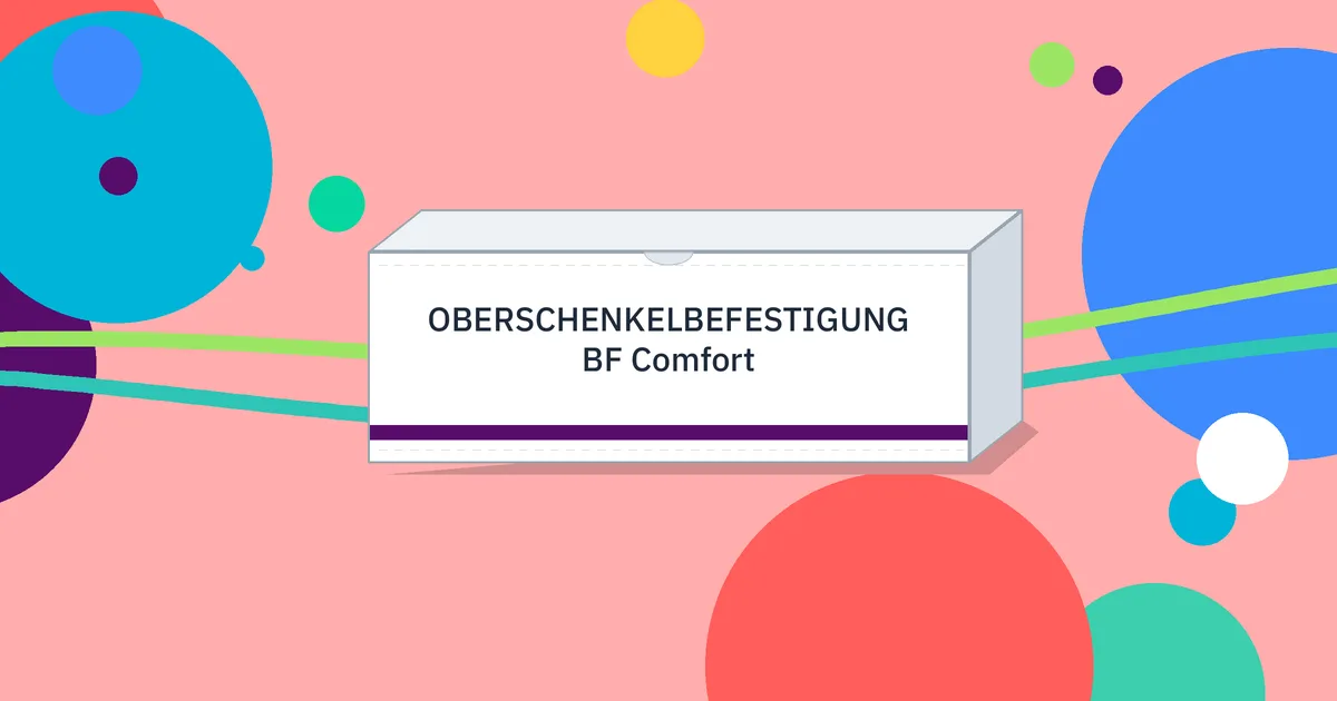 Symbolbild: Packung mit der Aufschrift OBERSCHENKELBEFESTIGUNG BF Comfort (PZN 07721381) – Verfügbarkeit und Bezug in Apotheken in Frankfurt am Main