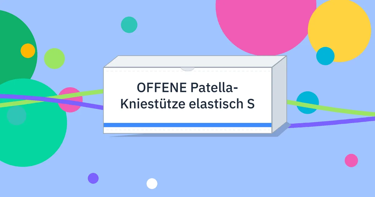Symbolbild: Packung mit der Aufschrift OFFENE Patella-Kniestütze elastisch S (PZN 19071617) – Verfügbarkeit und Bezug in Apotheken in Frankfurt am Main
