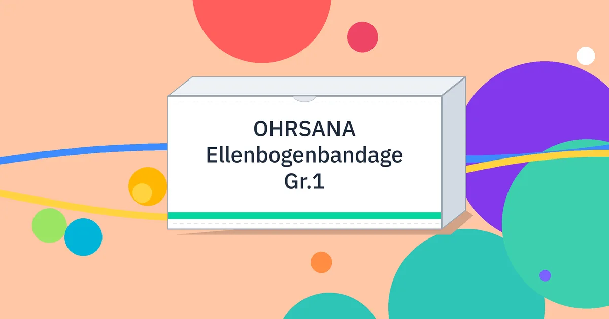 Symbolbild: Packung mit der Aufschrift OHRSANA Ellenbogenbandage Gr.1 (PZN 02669948) – Verfügbarkeit und Bezug in Apotheken in Frankfurt am Main