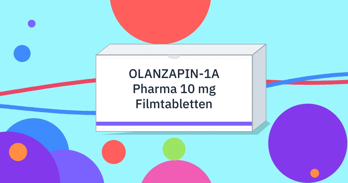 Symbolbild: Packung mit der Aufschrift OLANZAPIN-1A Pharma 10 mg Filmtabletten (PZN 09064160) – Verfügbarkeit und Bezug in Apotheken in Frankfurt am Main