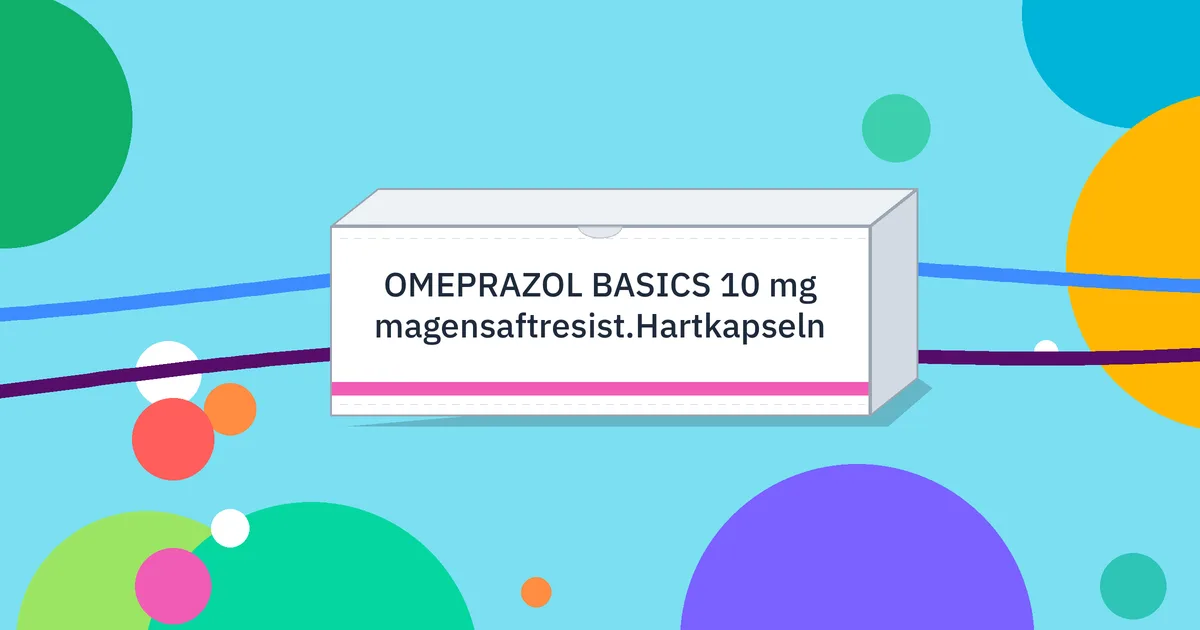 Symbolbild: Packung mit der Aufschrift OMEPRAZOL BASICS 10 mg magensaftresist.Hartkapseln (PZN 13234716) – Verfügbarkeit und Bezug in Apotheken in Frankfurt am Main