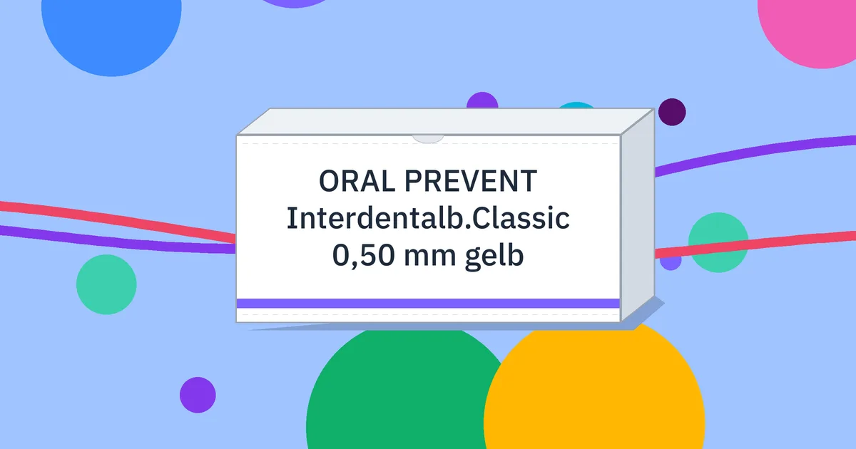 Symbolbild: Packung mit der Aufschrift ORAL PREVENT Interdentalb.Classic 0,50 mm gelb (PZN 10216681) – Verfügbarkeit und Bezug in Apotheken in Frankfurt am Main