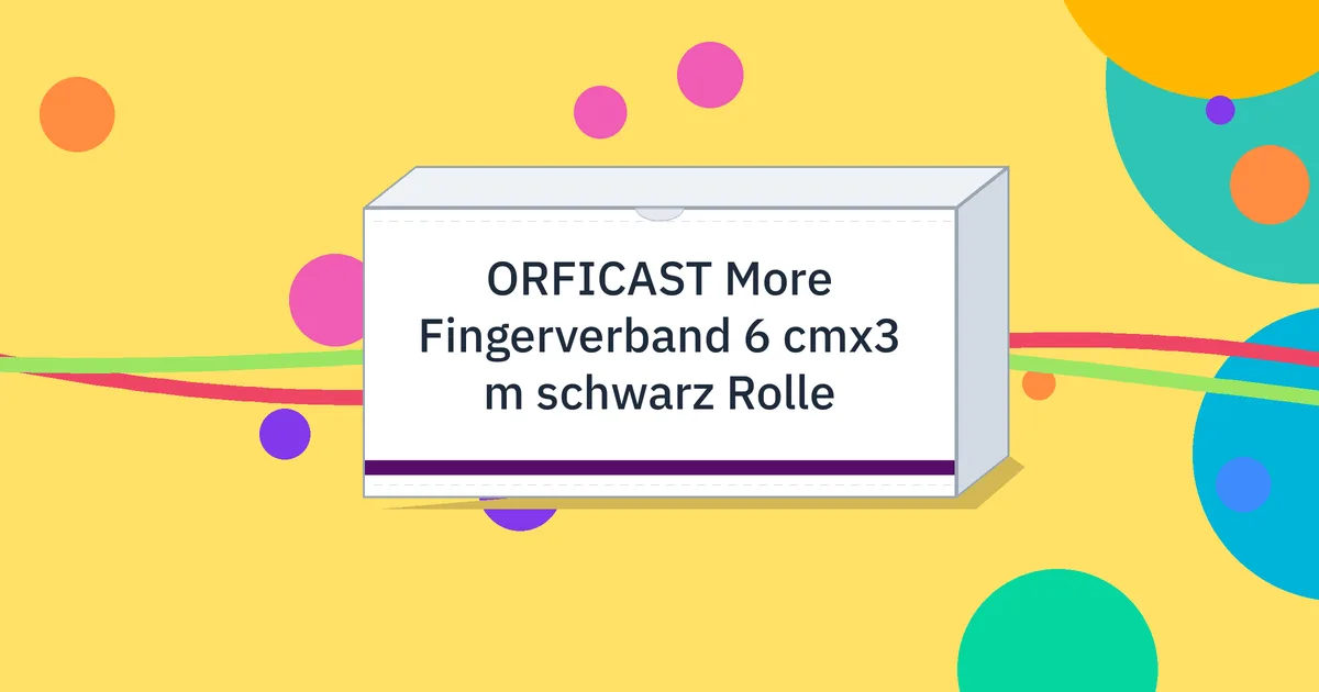 Symbolbild: Packung mit der Aufschrift ORFICAST More Fingerverband 6 cmx3 m schwarz Rolle (PZN 13516751) – Verfügbarkeit und Bezug in Apotheken in Frankfurt am Main