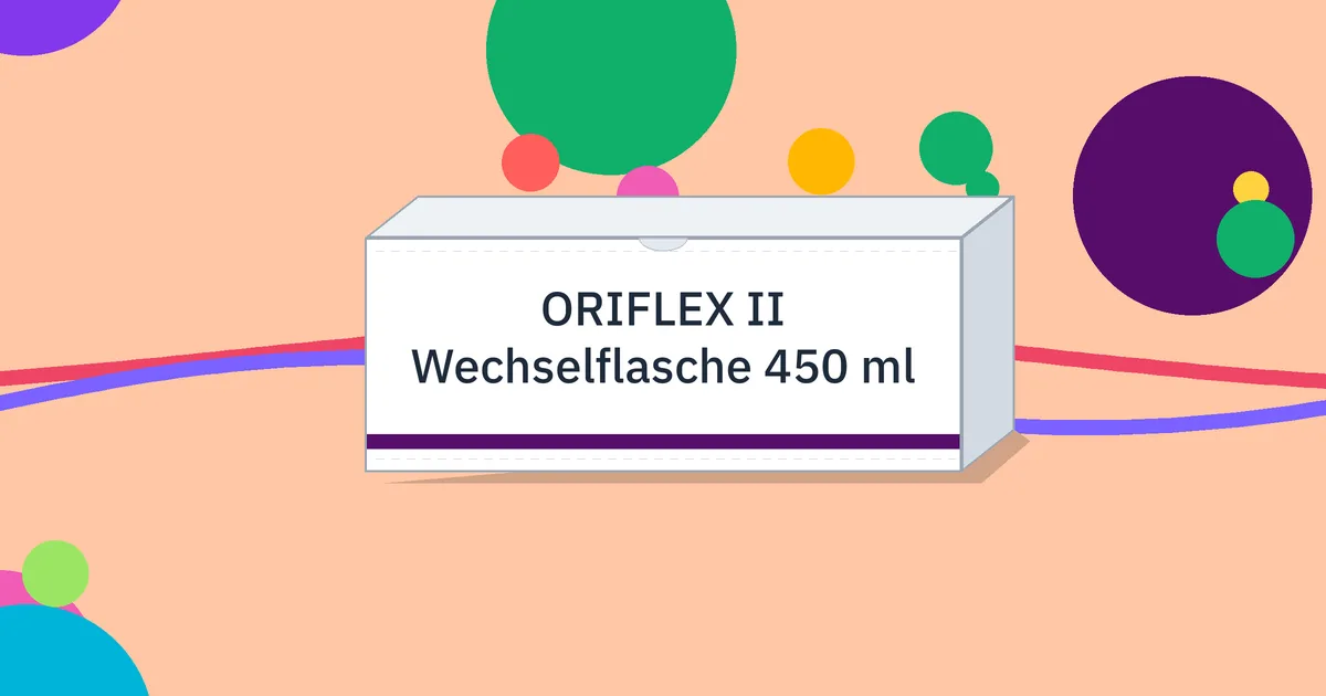 Symbolbild: Packung mit der Aufschrift ORIFLEX II Wechselflasche 450 ml (PZN 17484002) – Verfügbarkeit und Bezug in Apotheken in Frankfurt am Main