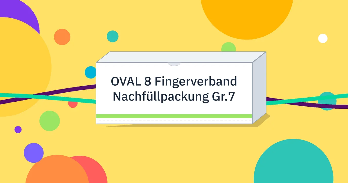 Symbolbild: Packung mit der Aufschrift OVAL 8 Fingerverband Nachfüllpackung Gr.7 (PZN 06711239) – Verfügbarkeit und Bezug in Apotheken in Frankfurt am Main
