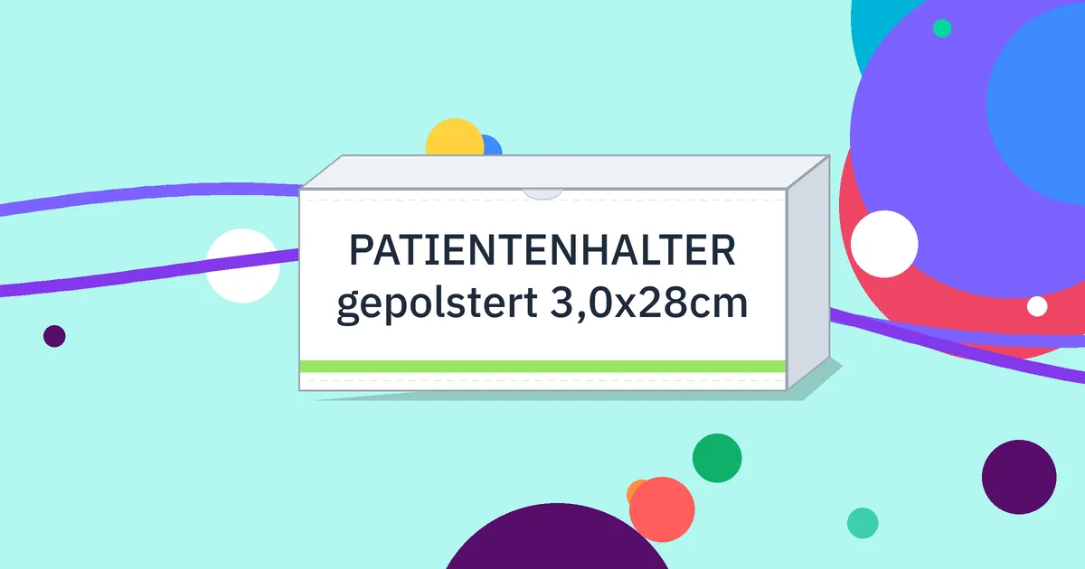 Symbolbild: Packung mit der Aufschrift PATIENTENHALTER gepolstert 3,0x28cm (PZN 02442653) – Verfügbarkeit und Bezug in Apotheken in Frankfurt am Main