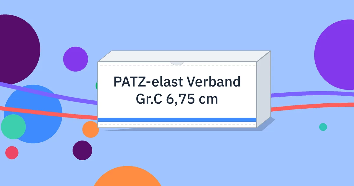 Symbolbild: Packung mit der Aufschrift PATZ-elast Verband Gr.C 6,75 cm (PZN 06815192) – Verfügbarkeit und Bezug in Apotheken in Frankfurt am Main