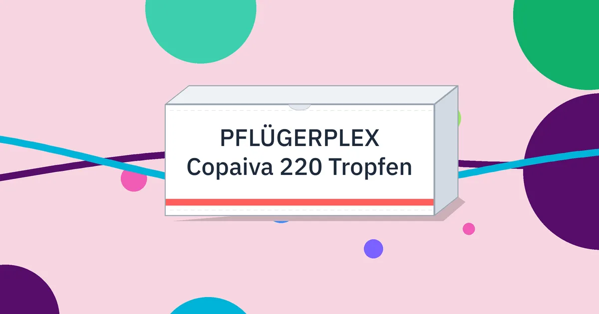 Symbolbild: Packung mit der Aufschrift PFLÜGERPLEX Copaiva 220 Tropfen (PZN 04833300) – Verfügbarkeit und Bezug in Apotheken in Frankfurt am Main