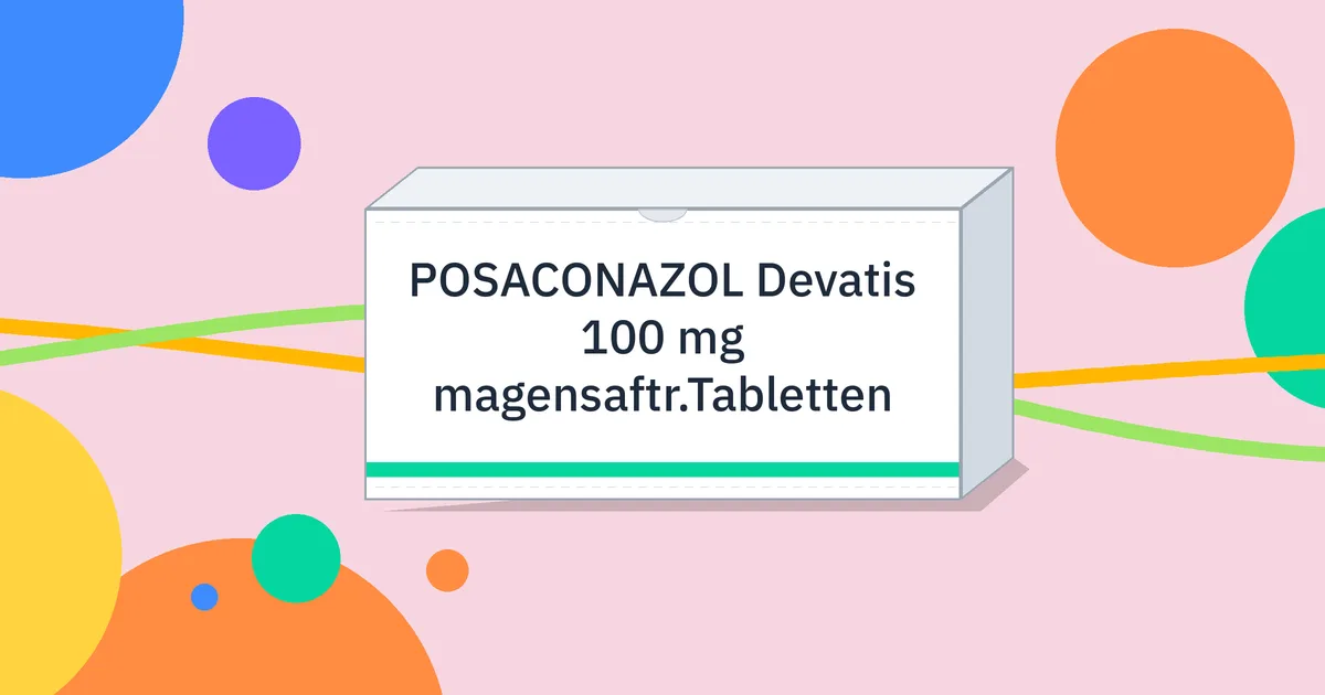 Symbolbild: Packung mit der Aufschrift POSACONAZOL Devatis 100 mg magensaftr.Tabletten (PZN 19500952) – Verfügbarkeit und Bezug in Apotheken in Frankfurt am Main