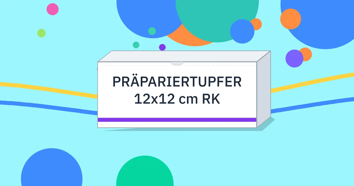 Symbolbild: Packung mit der Aufschrift PRÄPARIERTUPFER 12x12 cm RK (PZN 08821854) – Verfügbarkeit und Bezug in Apotheken in Frankfurt am Main