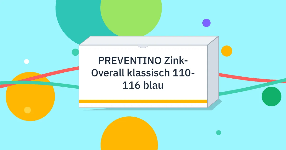 Symbolbild: Packung mit der Aufschrift PREVENTINO Zink-Overall klassisch 110-116 blau (PZN 12446267) – Verfügbarkeit und Bezug in Apotheken in Frankfurt am Main