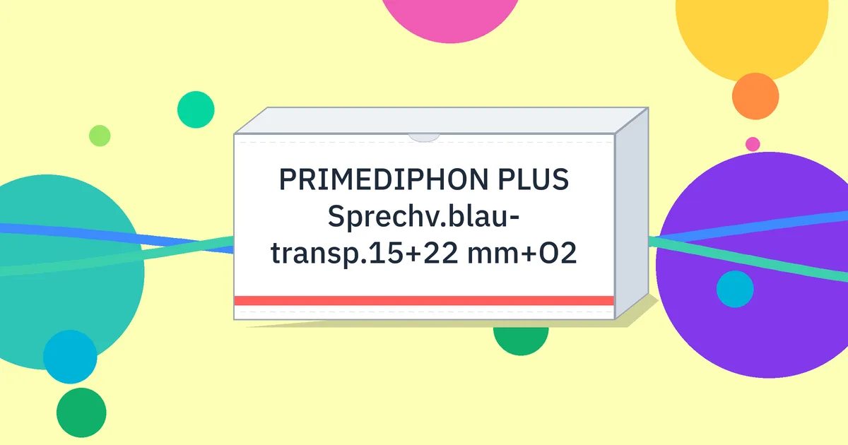 Symbolbild: Packung mit der Aufschrift PRIMEDIPHON PLUS Sprechv.blau-transp.15+22 mm+O2 (PZN 10836343) – Verfügbarkeit und Bezug in Apotheken in Frankfurt am Main