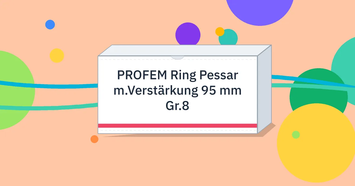 Symbolbild: Packung mit der Aufschrift PROFEM Ring Pessar m.Verstärkung 95 mm Gr.8 (PZN 11672493) – Verfügbarkeit und Bezug in Apotheken in Frankfurt am Main