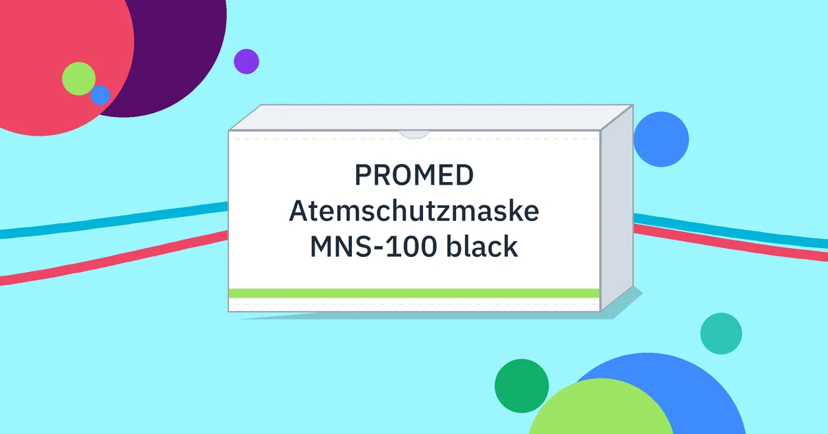 Symbolbild: Packung mit der Aufschrift PROMED Atemschutzmaske MNS-100 black (PZN 18323525) – Verfügbarkeit und Bezug in Apotheken in Frankfurt am Main