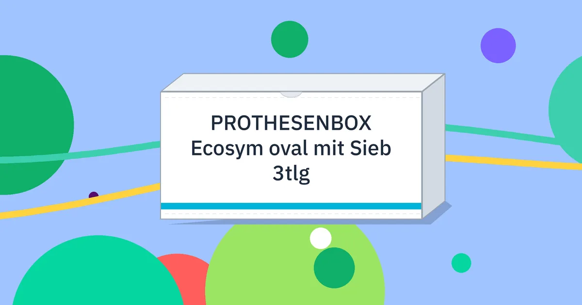 Symbolbild: Packung mit der Aufschrift PROTHESENBOX Ecosym oval mit Sieb 3tlg (PZN 09508792) – Verfügbarkeit und Bezug in Apotheken in Frankfurt am Main
