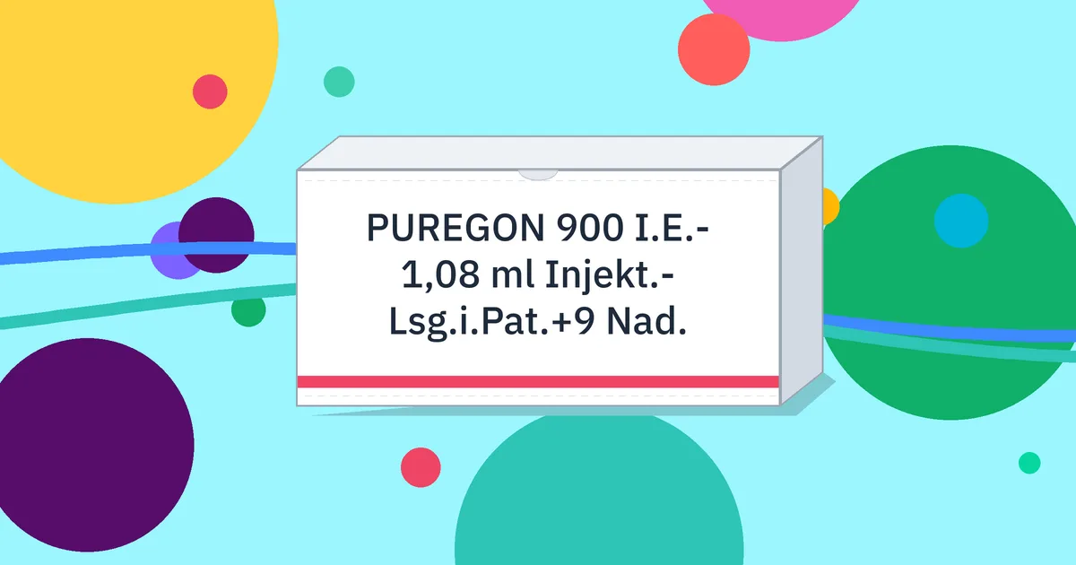Symbolbild: Packung mit der Aufschrift PUREGON 900 I.E.-1,08 ml Injekt.-Lsg.i.Pat.+9 Nad. (PZN 09084406) – Verfügbarkeit und Bezug in Apotheken in Frankfurt am Main