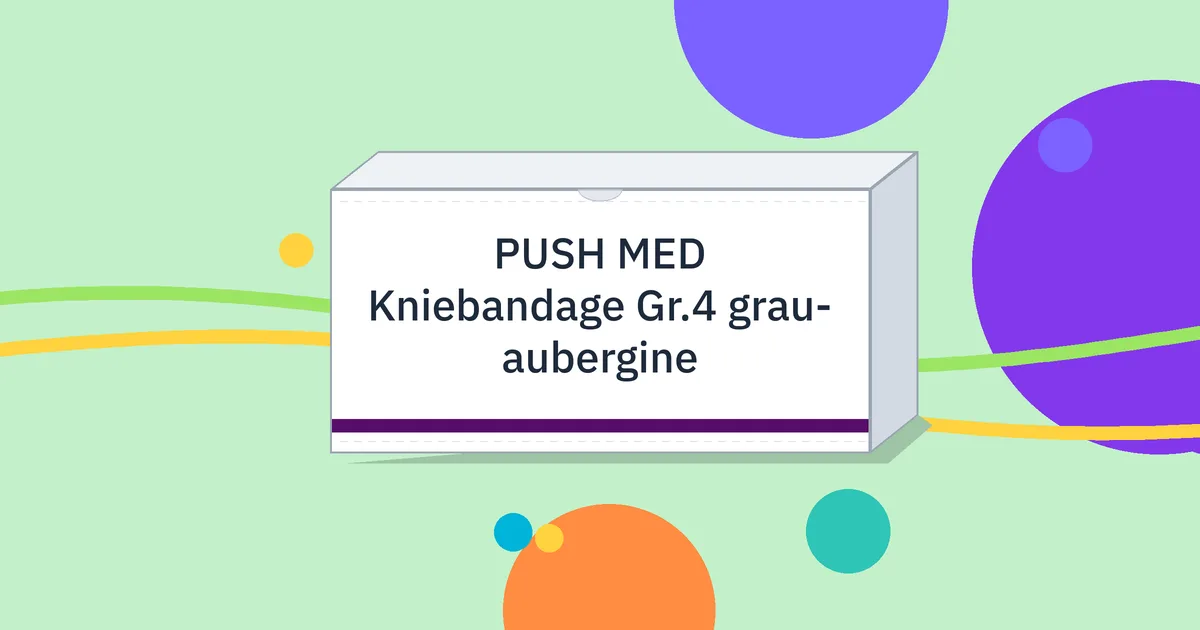 Symbolbild: Packung mit der Aufschrift PUSH MED Kniebandage Gr.4 grau-aubergine (PZN 04858872) – Verfügbarkeit und Bezug in Apotheken in Frankfurt am Main