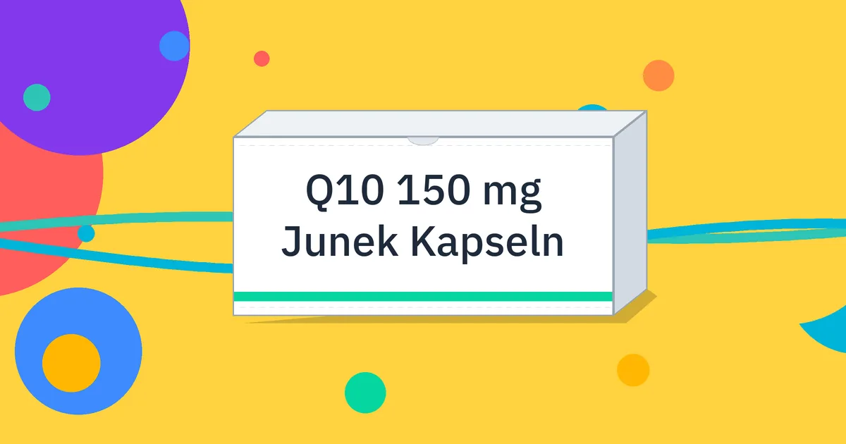 Symbolbild: Packung mit der Aufschrift Q10 150 mg Junek Kapseln (PZN 09720598) – Verfügbarkeit und Bezug in Apotheken in Frankfurt am Main