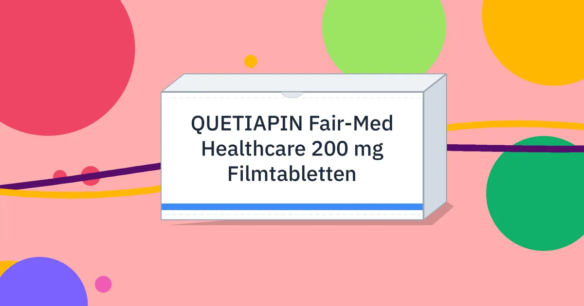 Symbolbild: Packung mit der Aufschrift QUETIAPIN Fair-Med Healthcare 200 mg Filmtabletten (PZN 14167844) – Verfügbarkeit und Bezug in Apotheken in Frankfurt am Main