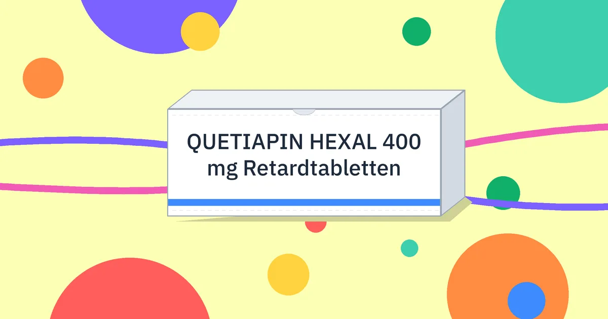 Symbolbild: Packung mit der Aufschrift QUETIAPIN HEXAL 400 mg Retardtabletten (PZN 09637779) – Verfügbarkeit und Bezug in Apotheken in Frankfurt am Main