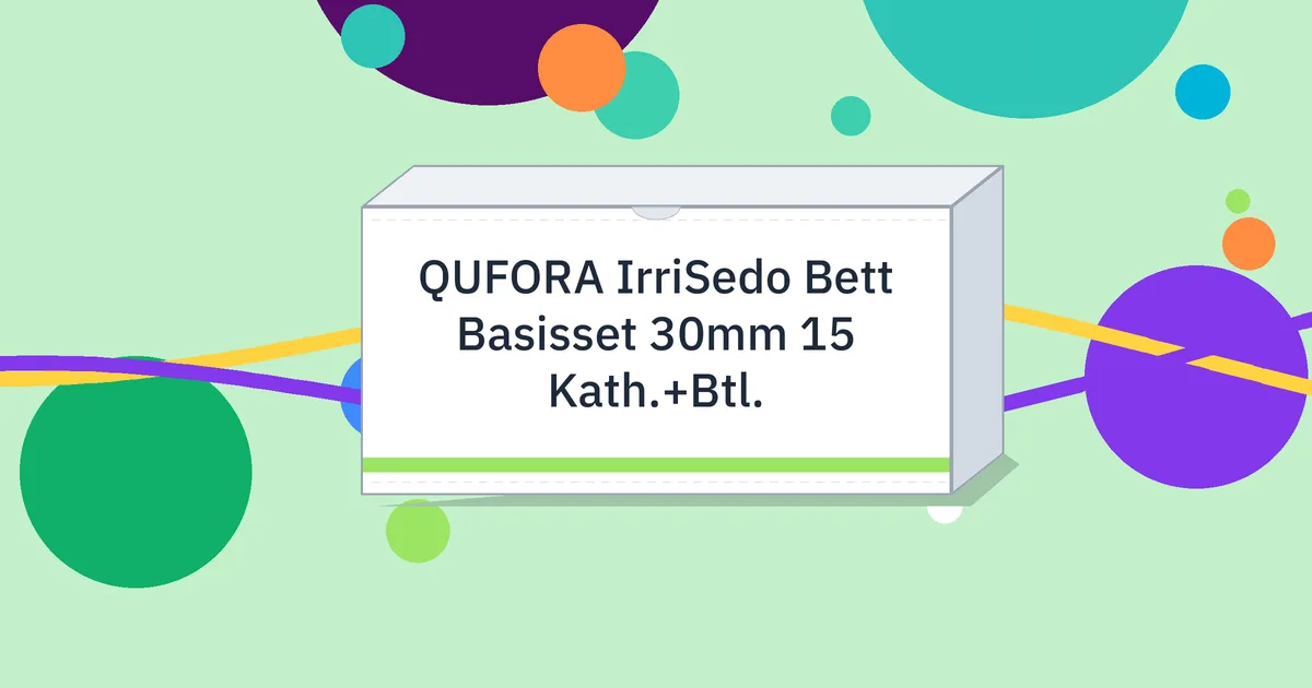 Symbolbild: Packung mit der Aufschrift QUFORA IrriSedo Bett Basisset 30mm 15 Kath.+Btl. (PZN 18004435) – Verfügbarkeit und Bezug in Apotheken in Frankfurt am Main