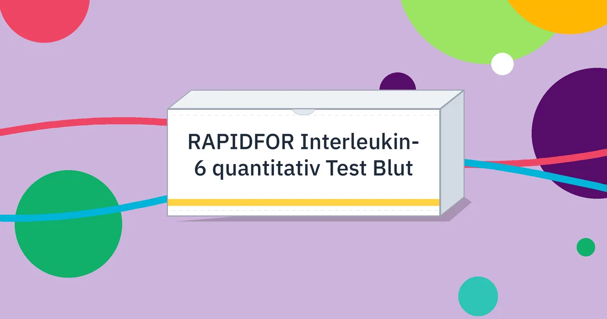 Symbolbild: Packung mit der Aufschrift RAPIDFOR Interleukin-6 quantitativ Test Blut (PZN 19538245) – Verfügbarkeit und Bezug in Apotheken in Frankfurt am Main