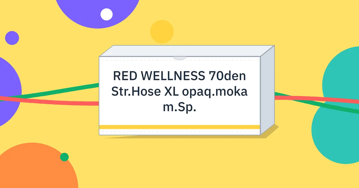 Symbolbild: Packung mit der Aufschrift RED WELLNESS 70den Str.Hose XL opaq.moka m.Sp. (PZN 16176468) – Verfügbarkeit und Bezug in Apotheken in Frankfurt am Main