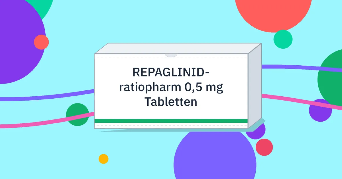 Symbolbild: Packung mit der Aufschrift REPAGLINID-ratiopharm 0,5 mg Tabletten (PZN 03047516) – Verfügbarkeit und Bezug in Apotheken in Frankfurt am Main