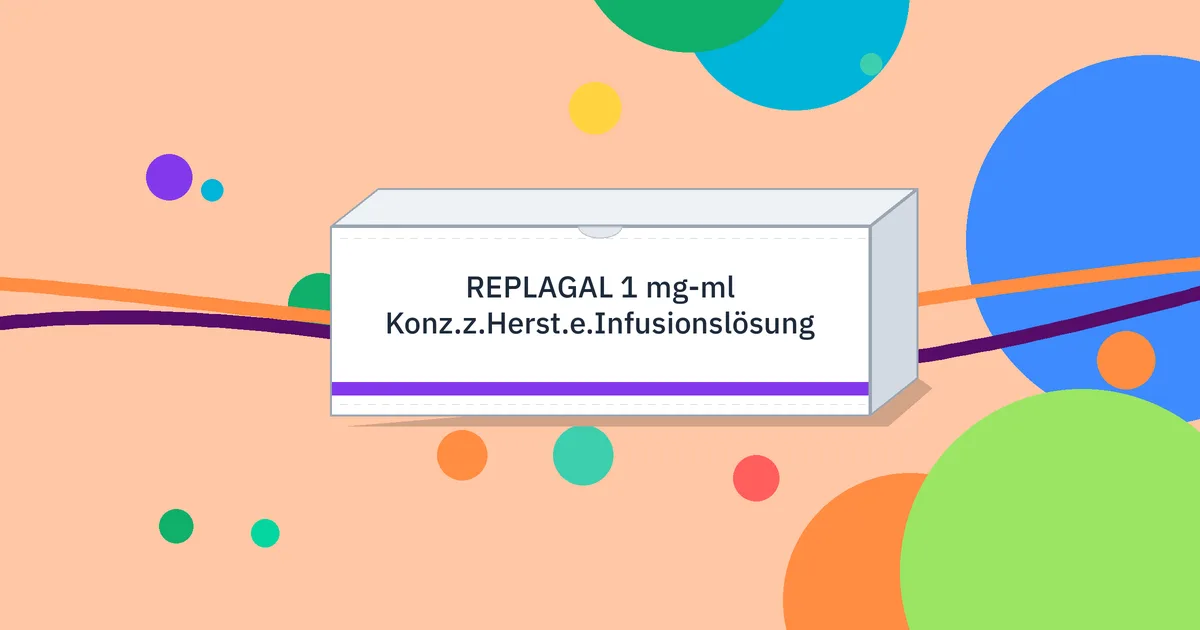Symbolbild: Packung mit der Aufschrift REPLAGAL 1 mg-ml Konz.z.Herst.e.Infusionslösung (PZN 11873168) – Verfügbarkeit und Bezug in Apotheken in Frankfurt am Main