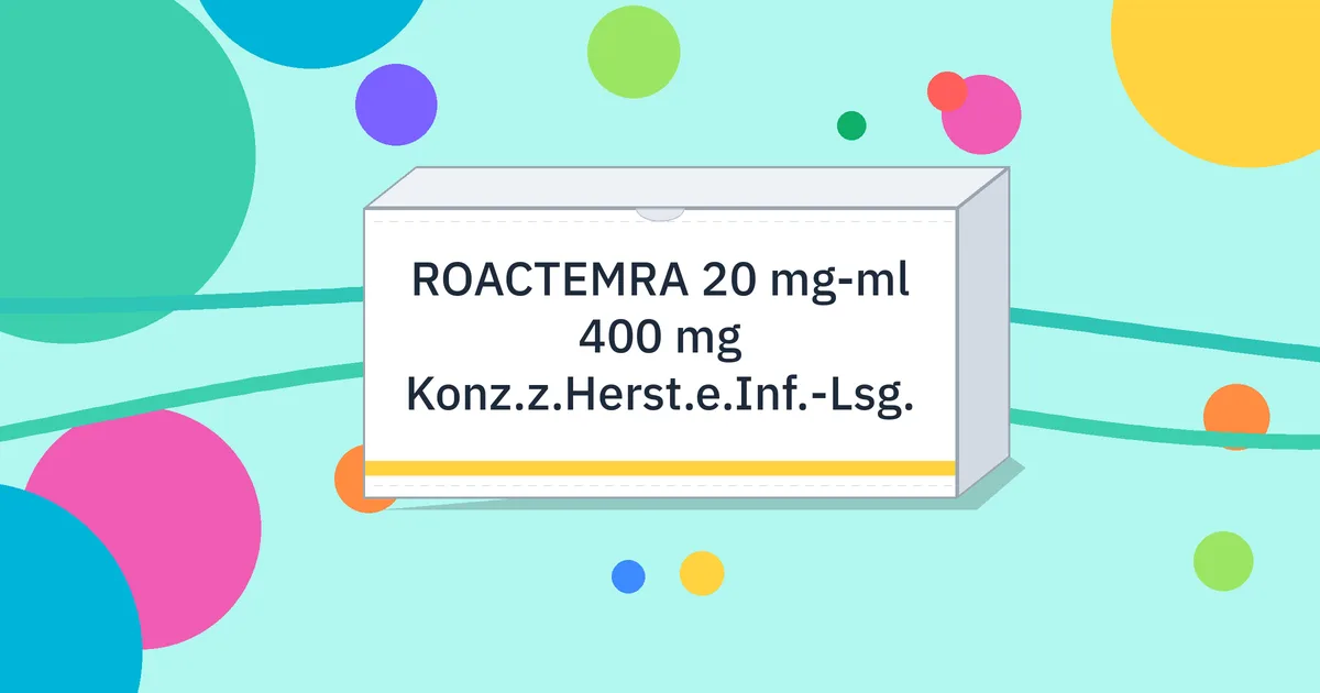Symbolbild: Packung mit der Aufschrift ROACTEMRA 20 mg-ml 400 mg Konz.z.Herst.e.Inf.-Lsg. (PZN 20321396) – Verfügbarkeit und Bezug in Apotheken in Frankfurt am Main